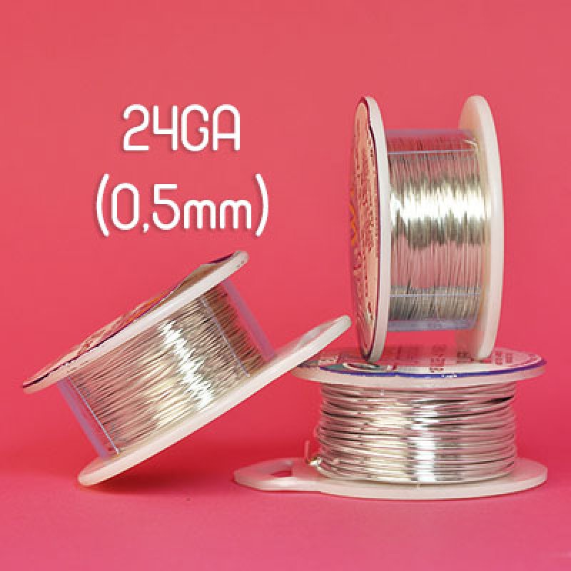 Tarnish resistant wire, silver-plated, 24GA (0,5mm thick)