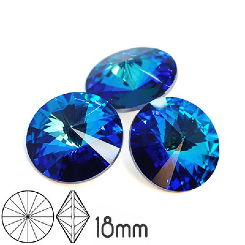 Preciosa rivoli kristaller, 18mm, Crystal Bermuda Blue, 1st